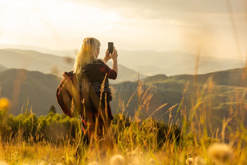 Happy Woman on the Sunset in Nature in Summer Stock Image - Image of ...