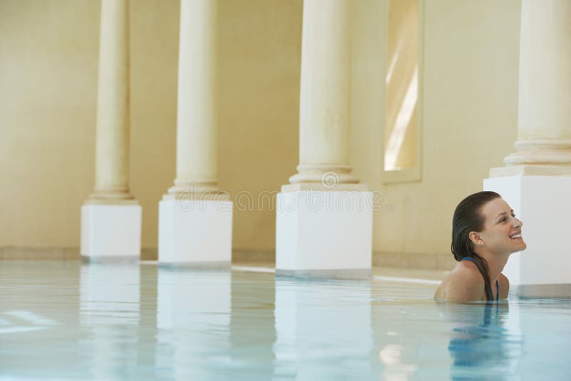 Luxury Resort. Woman Relaxing in Pool. Summer Travel Vacation Stock ...