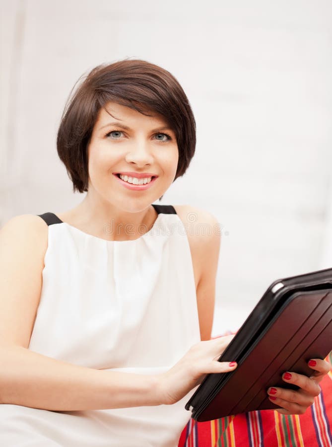 Happy Woman with Tablet Pc Computer Stock Photo - Image of people, nice ...