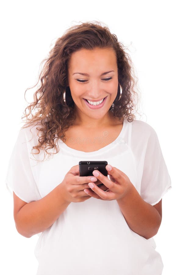 Happy Woman Texting on Her Phone Stock Photo - Image of people ...