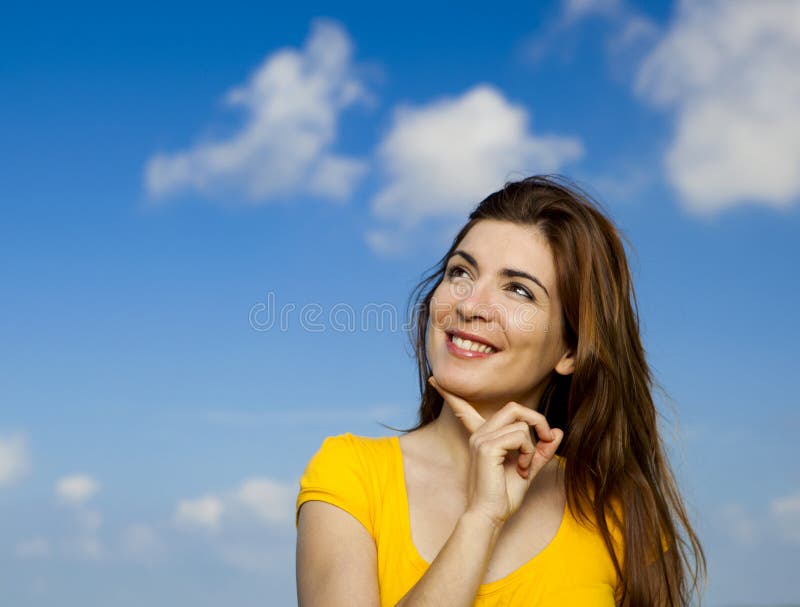 Happy Beautiful Young Woman Laughing and Smiling on Nature Stock Image ...
