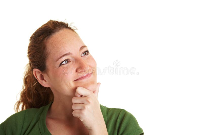 Happy woman thinking stock photo. Image of idea, decision - 20595614