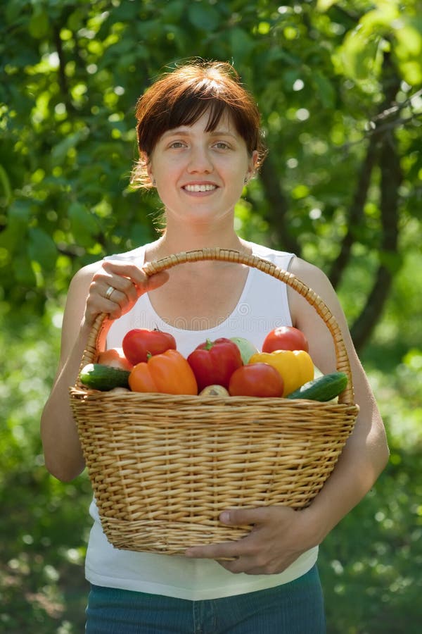 Happy Woman with Vegetables in Garden Stock Photo - Image of farmer ...