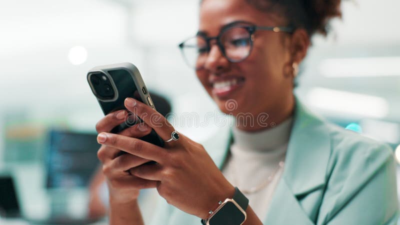 Happy Woman, Web Designer or Typing with Phone for UI, UX or App ...