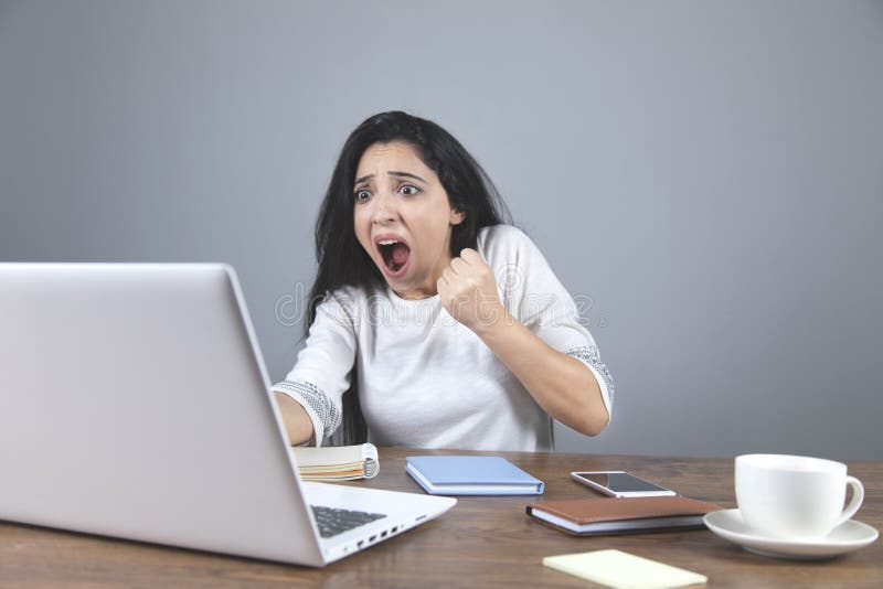 Happy Woman Working Computer Stock Photo - Image of office, internet ...