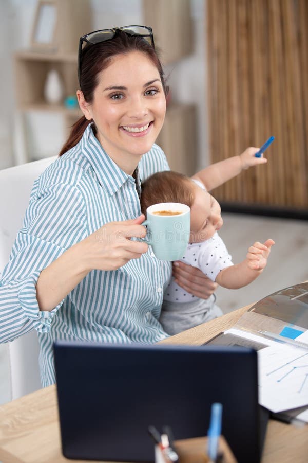 Happy Woman Working from Home Stock Image - Image of adult, white ...