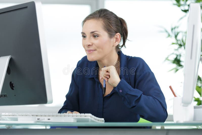 Happy Woman Working on Laptop Stock Photo - Image of gadget, happy ...