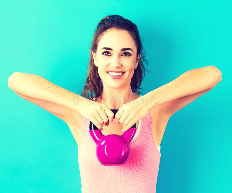 Happy Woman Working Out with Kettlebell Stock Photo - Image of lady ...