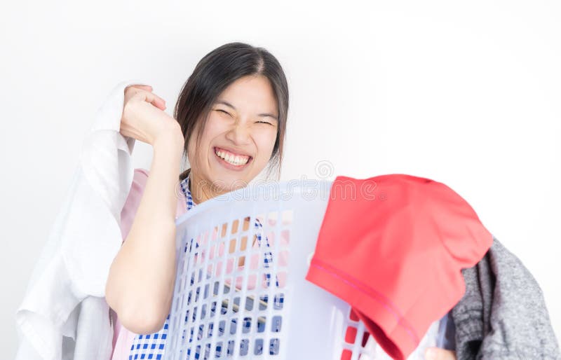 Happy Women is Cleaning Up the Laundry Stock Image - Image of asian ...
