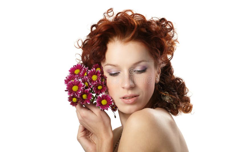 Happy women with flowers stock image. Image of ginger - 14036759