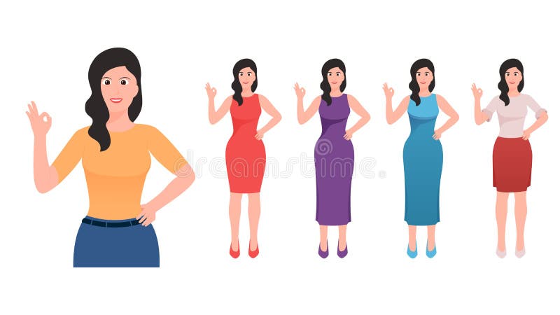 Happy Women Making Best Gesture with Hand, Flat Hand Gesture Vector ...