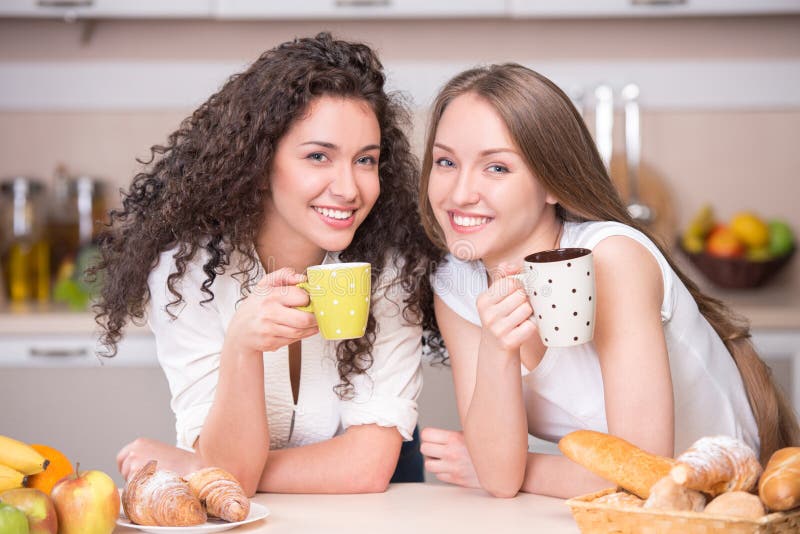 Happy Women with the Morning Cups of Tea Stock Image - Image of ...