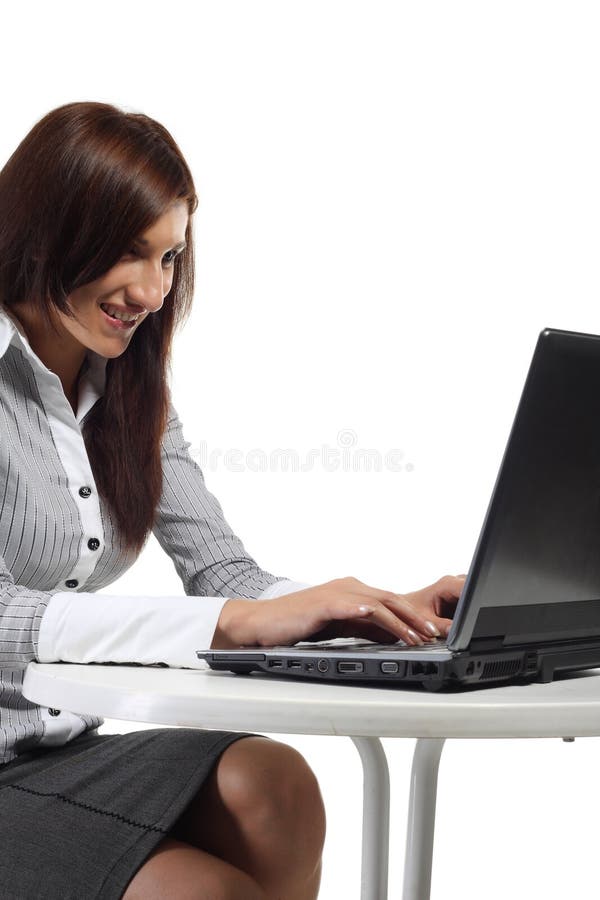 Happy Women Sitting with Computer Stock Image - Image of woman ...