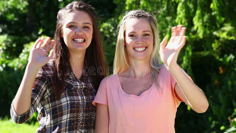 Happy Women Waving Their Hands Stock Video - Video of outdoors ...