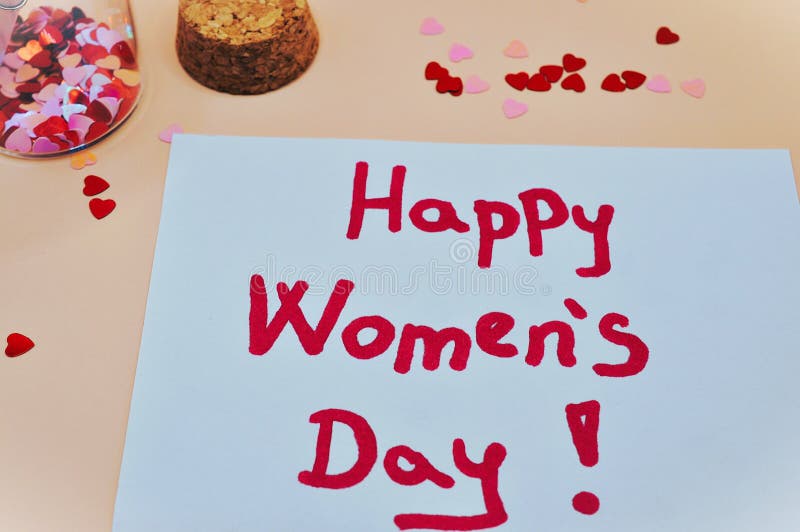 Happy Womens Day Write on Card between Hearts Stock Illustration ...