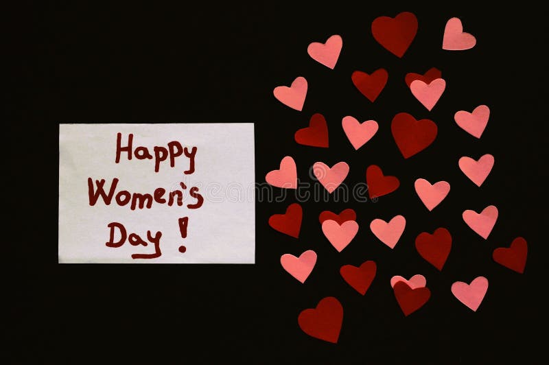 Happy Womens Day Write Next To Hearts Stock Photo - Image of logo, text ...
