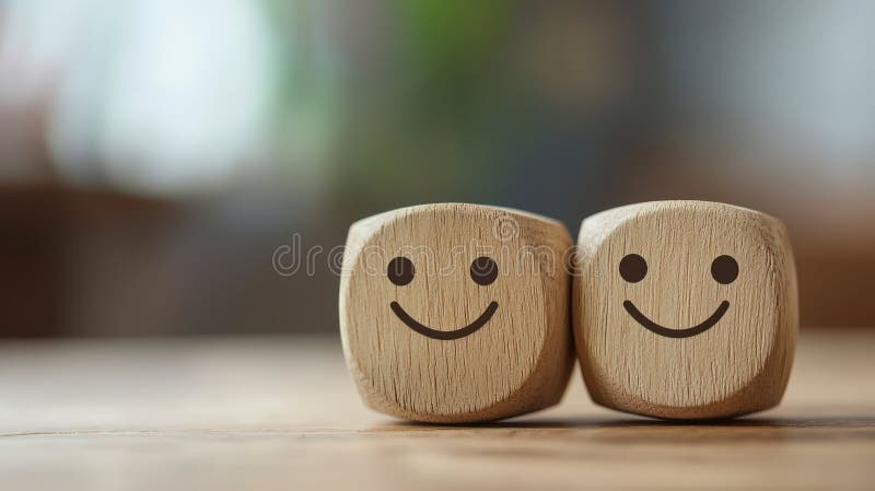 Happy Wooden Blocks with Smiley Faces Symbolizing Positivity and Joy ...