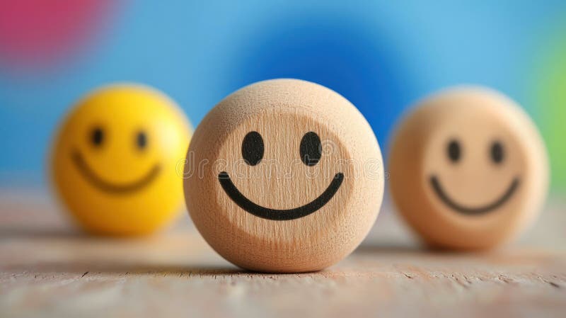 Happy Wooden Smiley Faces Representing Positivity and Joy in Life Stock ...