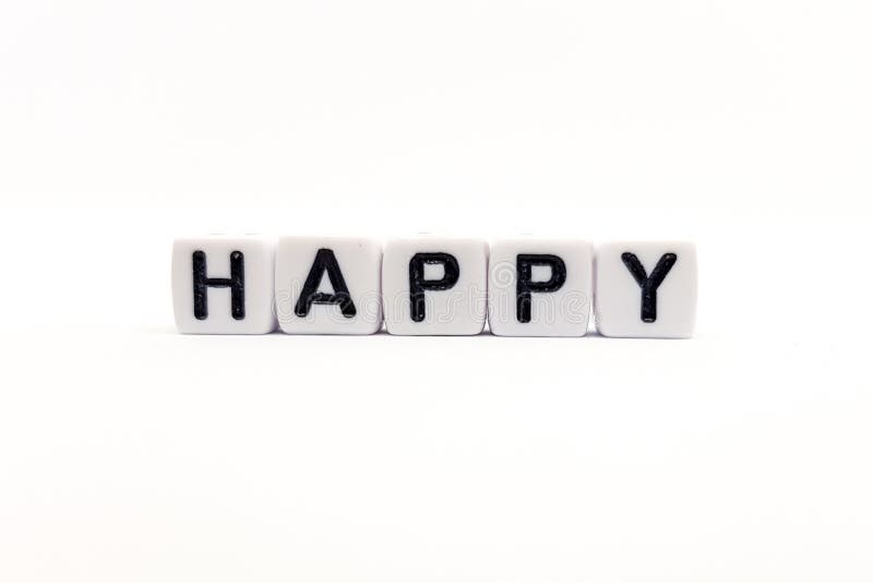 Happy Word Built with White Cubes and Black Letters on White Background ...
