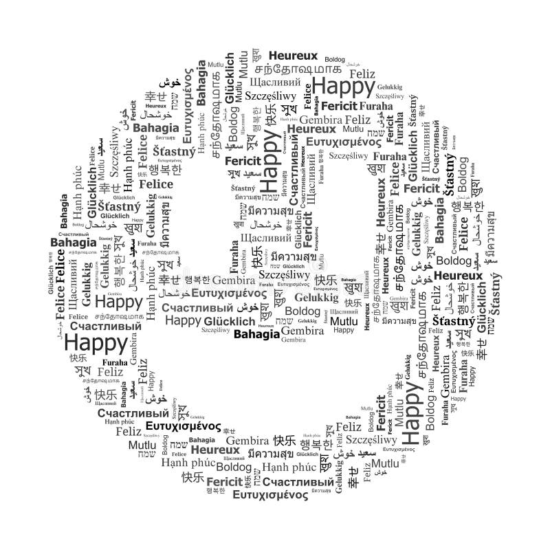 Happy Word Cloud in Multiple Languages Stock Illustration ...