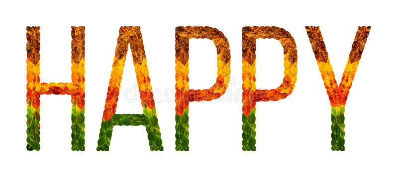 Word Happy Written with Leaves White Isolated Background, Banner for ...