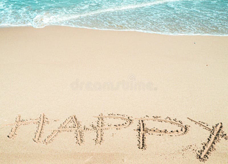 Happy Words on the Beach. Happy Handwritten Words on Sand Stock Photo ...