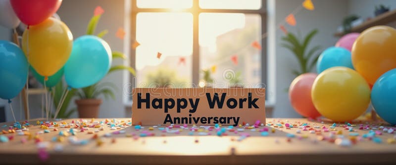 "Happy Work Anniversary Celebration with Colorful Balloons and Confetti ...