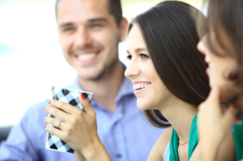 Happy Work Team during Break Time Stock Image - Image of holding ...