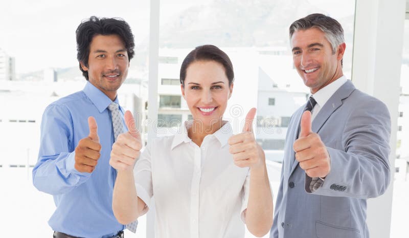 Happy Work Team Giving Thumbs Up Stock Image - Image of front ...