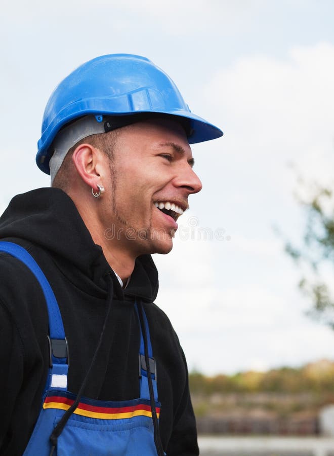 Happy worker stock image. Image of blue, laughter, smiling - 12373149