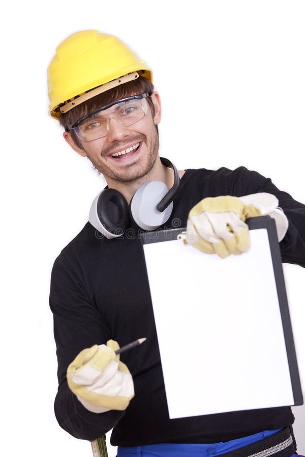 Happy Worker with Clipboard Stock Photo - Image of sign, isolated: 15743182