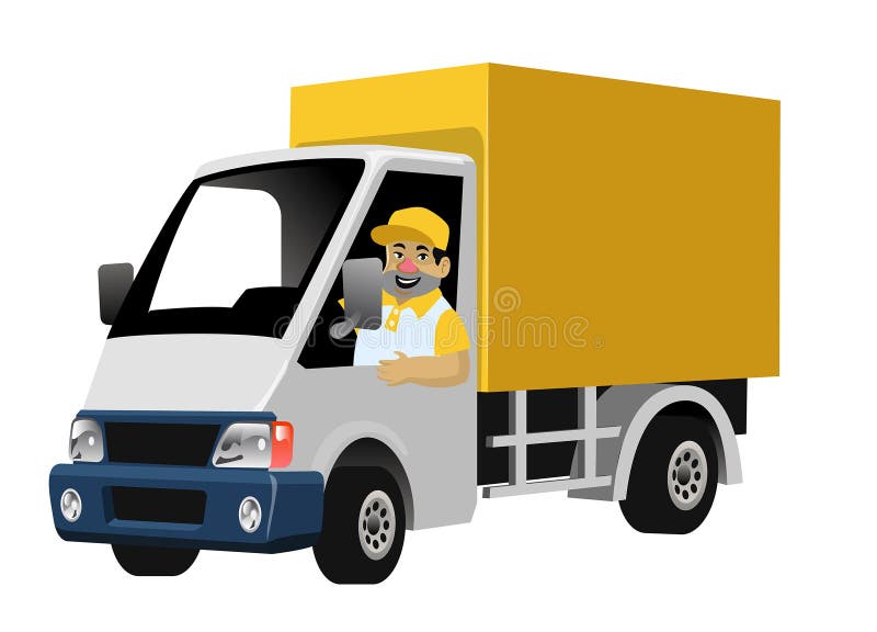 Happy Worker Driving Delivery Truck Box Stock Vector - Illustration of ...