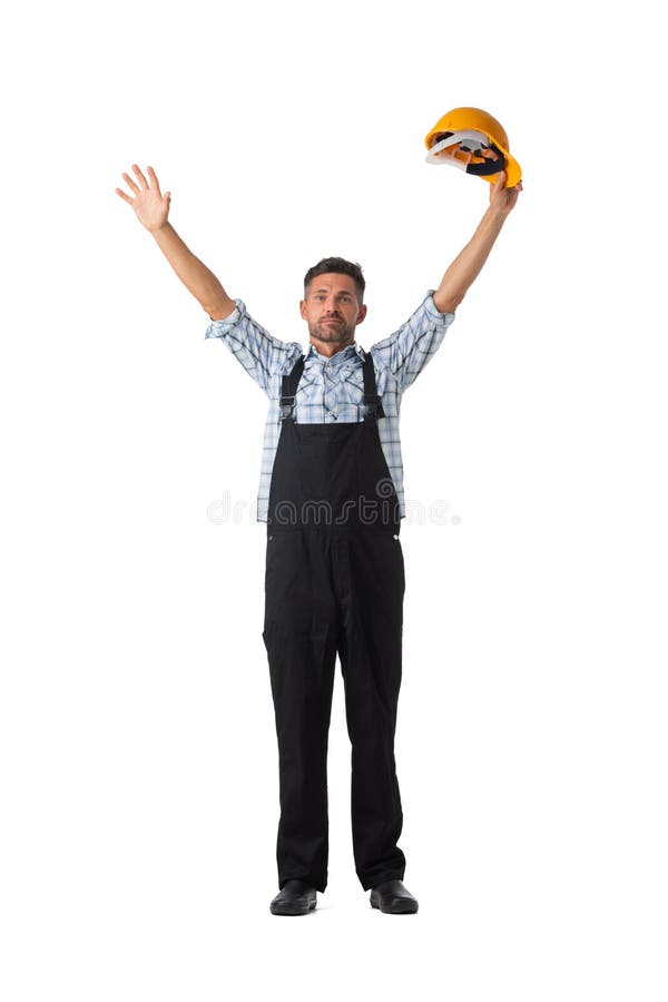 Happy Worker with Hands Raised Stock Photo - Image of cheerful ...