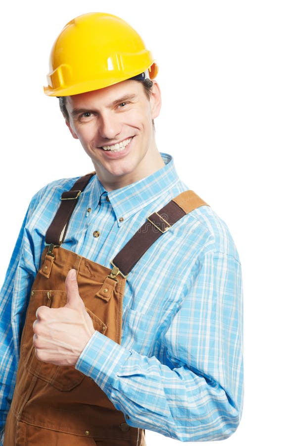 Happy Worker in Hardhat and Overall with Thumb Up Stock Image - Image ...