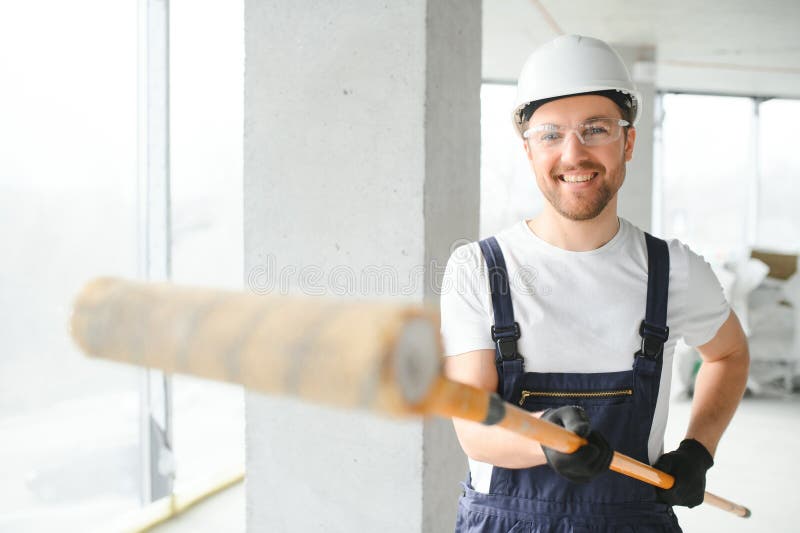 A Happy Worker Proudly Standing at His Workplace. Stock Photo - Image ...