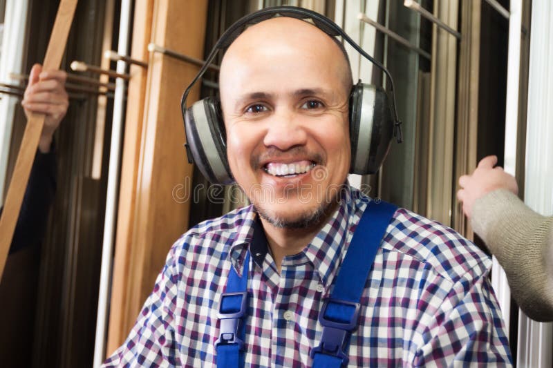 Happy Worker at PVC Windows Factory Stock Image - Image of faces ...