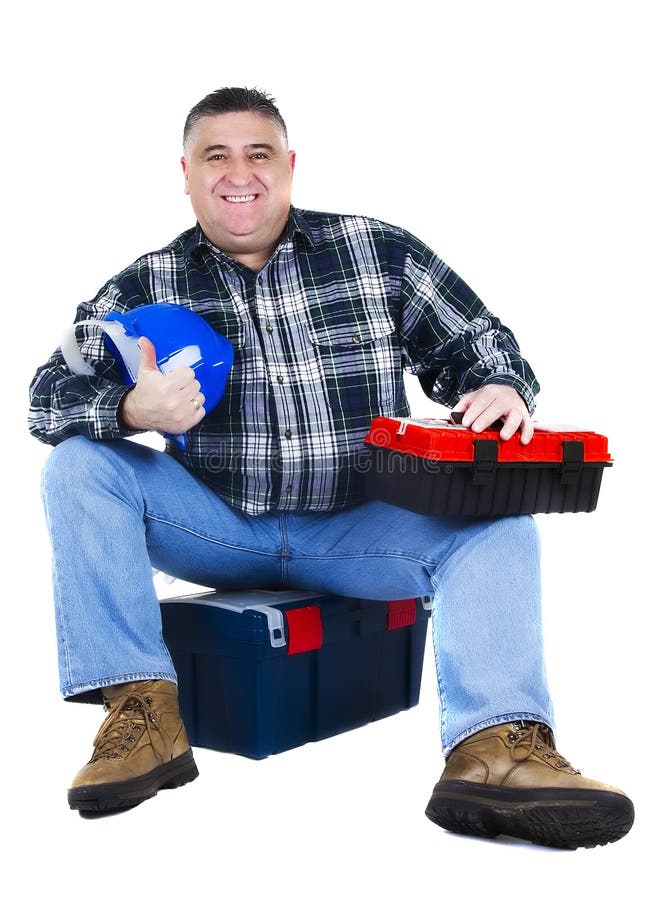 Happy worker seating stock image. Image of face, repair - 50606711