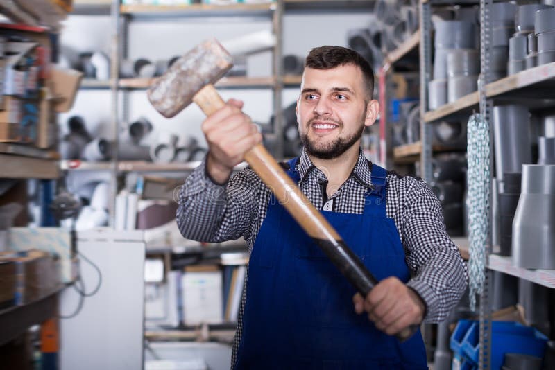 Happy Worker Showing His Working Tools Stock Photo - Image of ...
