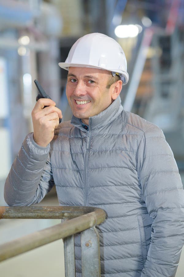 Happy Worker Storeage House with Walkie-talkie Stock Photo - Image of ...