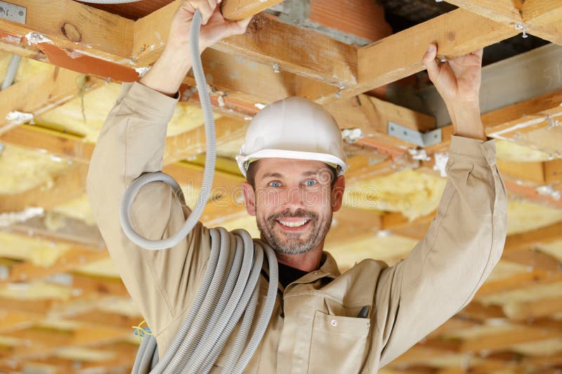 Portrait Worker Drilling Ceiling Stock Photo - Image of angle ...