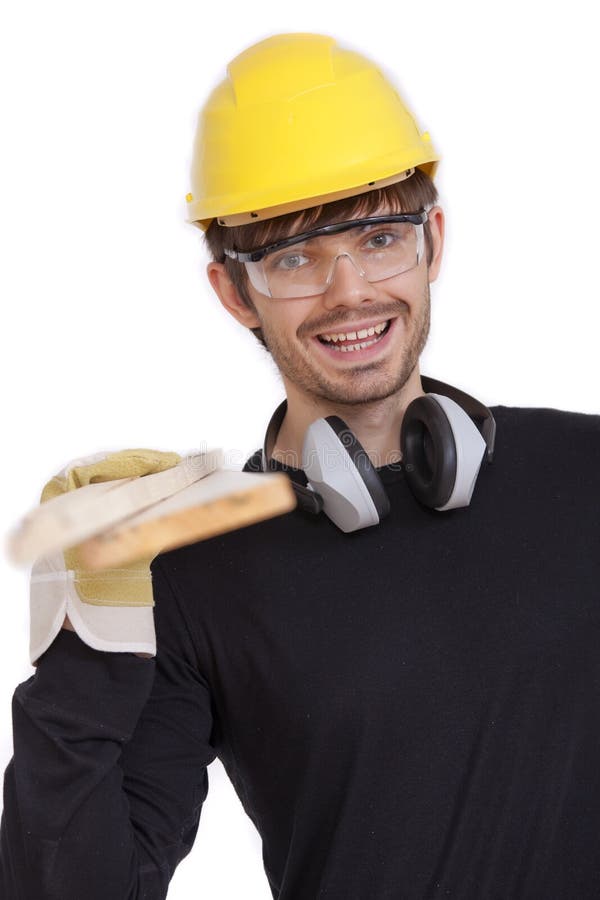 Happy worker with wood stock photo. Image of looking - 15743576
