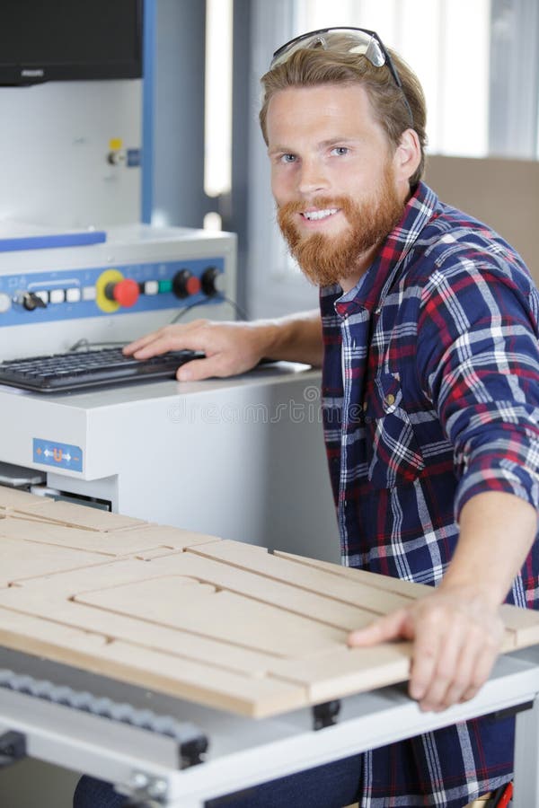 Happy Worker with Wood Shaper Machine Stock Image - Image of technology ...