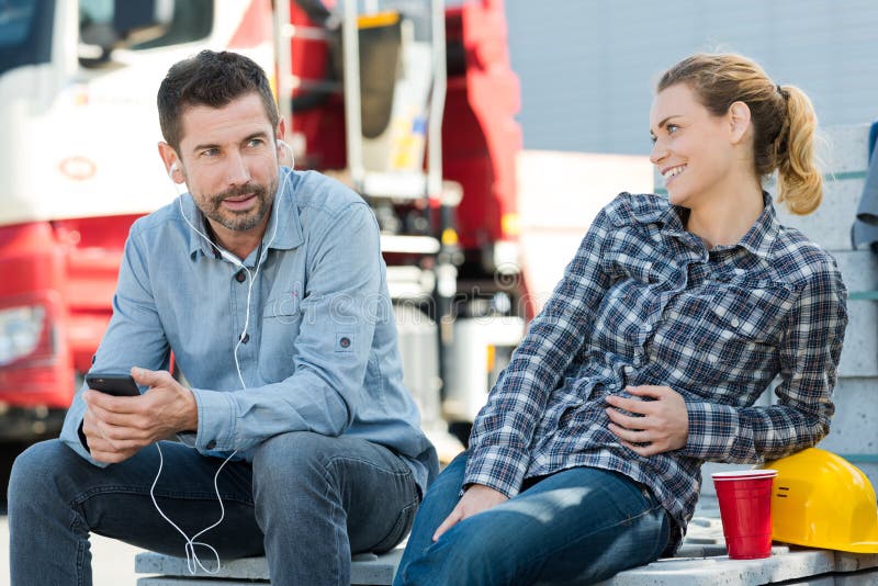 Happy Workers in Factory Outdoor Stock Photo - Image of business ...