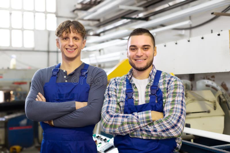 Happy Workers at Modern Industry Plant Stock Photo - Image of person ...