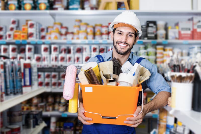 Paint Store Salesman Helping Couple Stock Photo - Image of improvement ...