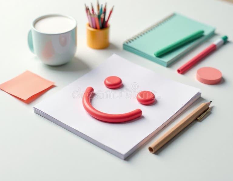 Happy Workspace Smiling Face Made of Play Clay on a Notepad Stock ...
