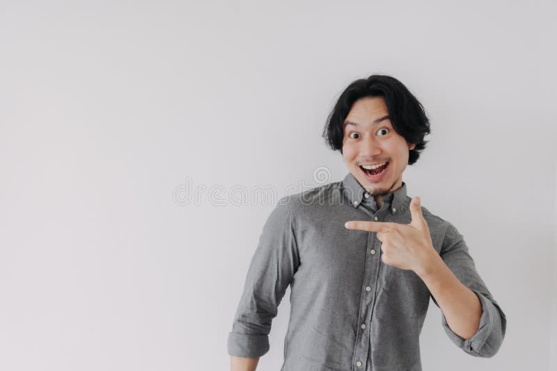 Happy Wow Face Man Present an Empty Space of Advertisement Promotion ...