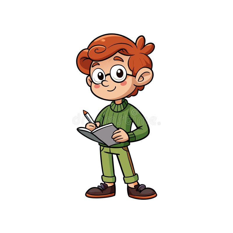 Happy Writer Boy in Action stock vector. Illustration of cartoon ...