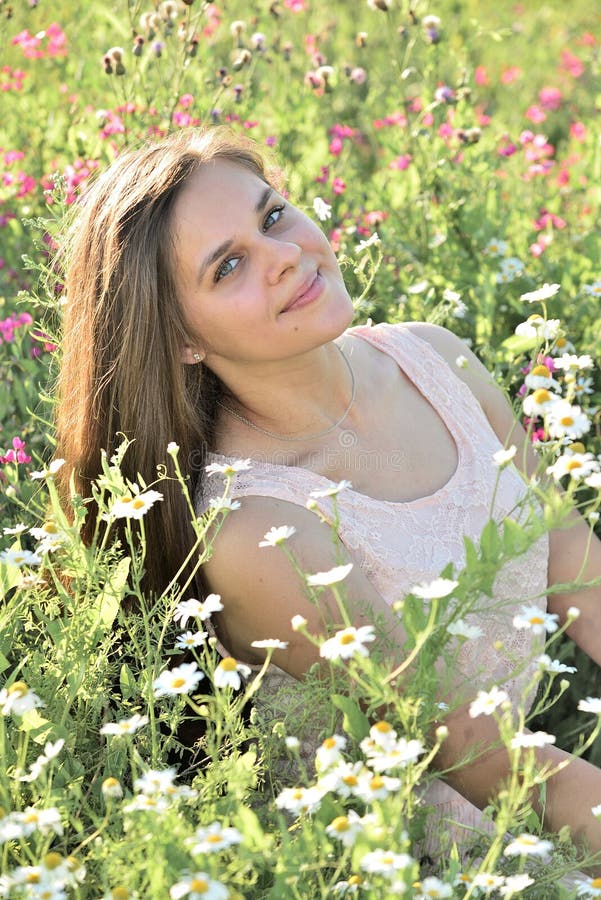 Happy 16 Year Old Girl Surrounded by Blooming Field Stock Photo - Image ...