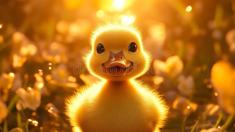 Happy Yellow Duckling in Golden Sunlight Stock Illustration ...